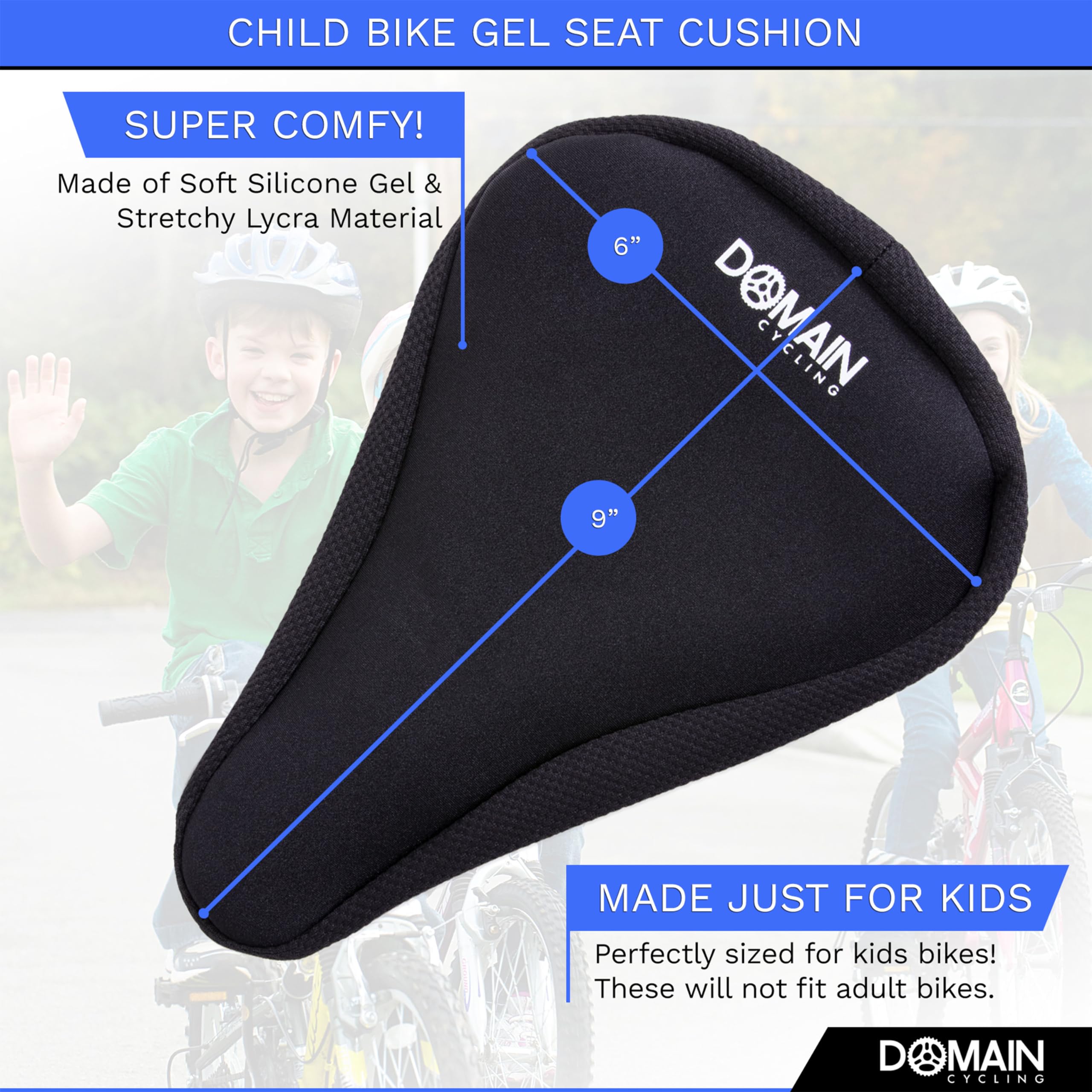 Domain Cycling - Kids Bike Seat Cover with Gel (9" x 6") - Cushion for Kids Bike Seat - Comfort to Small Bike Saddle of Childs Outdoor, Mountain, BMX, and Road Bikes - Kids Comfort Bike Seat