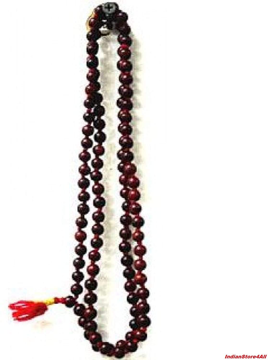 IS4A 8mm Red (Rosewood) Wood Japa Mala Beads Necklace Beads 108 + 1 Hand Knotted Meditation Prayer