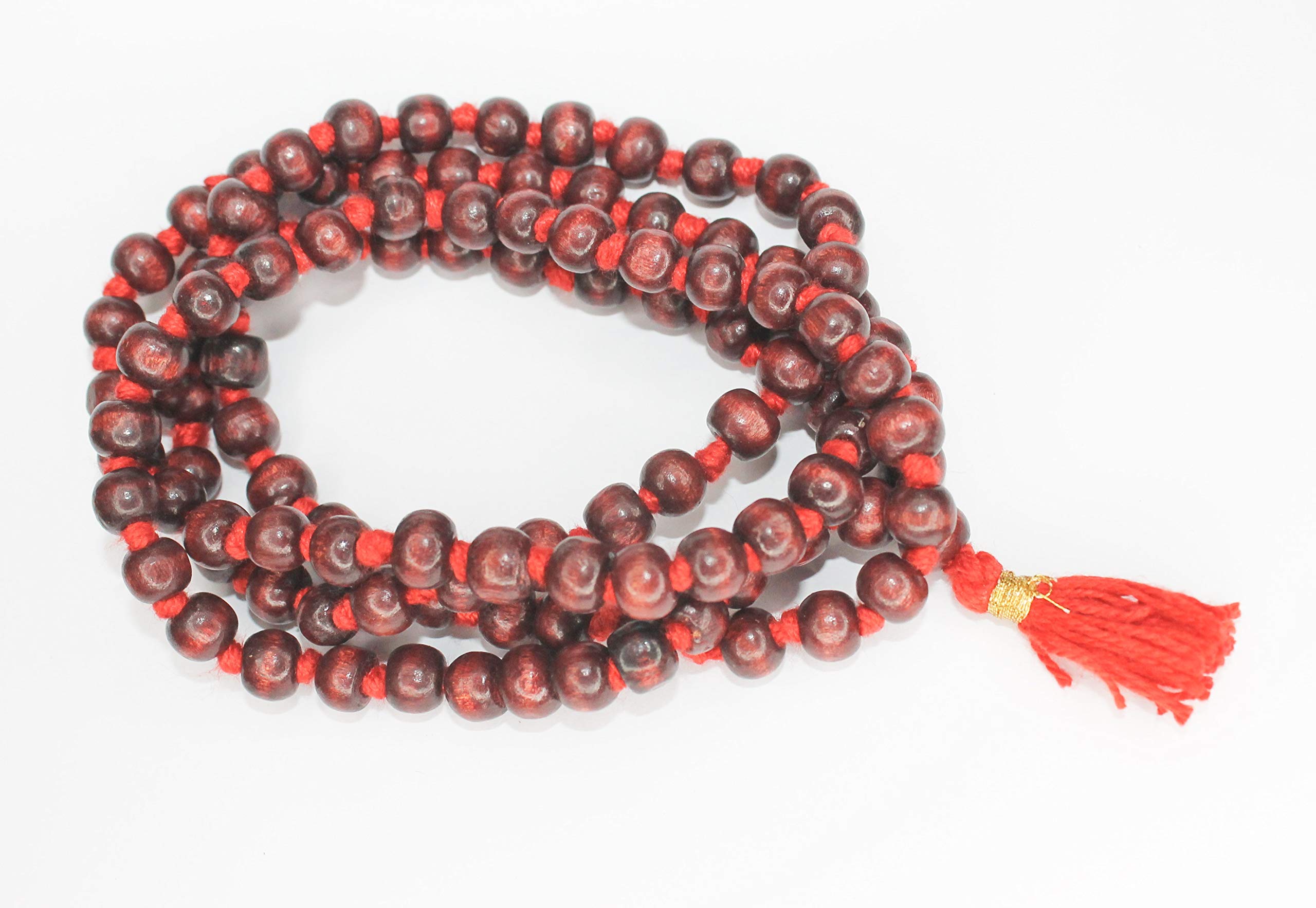 IS4A 8mm Red (Rosewood) Wood Japa Mala Beads Necklace Beads 108 + 1 Hand Knotted Meditation Prayer