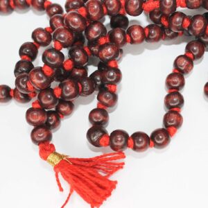 IS4A 8mm Red (Rosewood) Wood Japa Mala Beads Necklace Beads 108 + 1 Hand Knotted Meditation Prayer