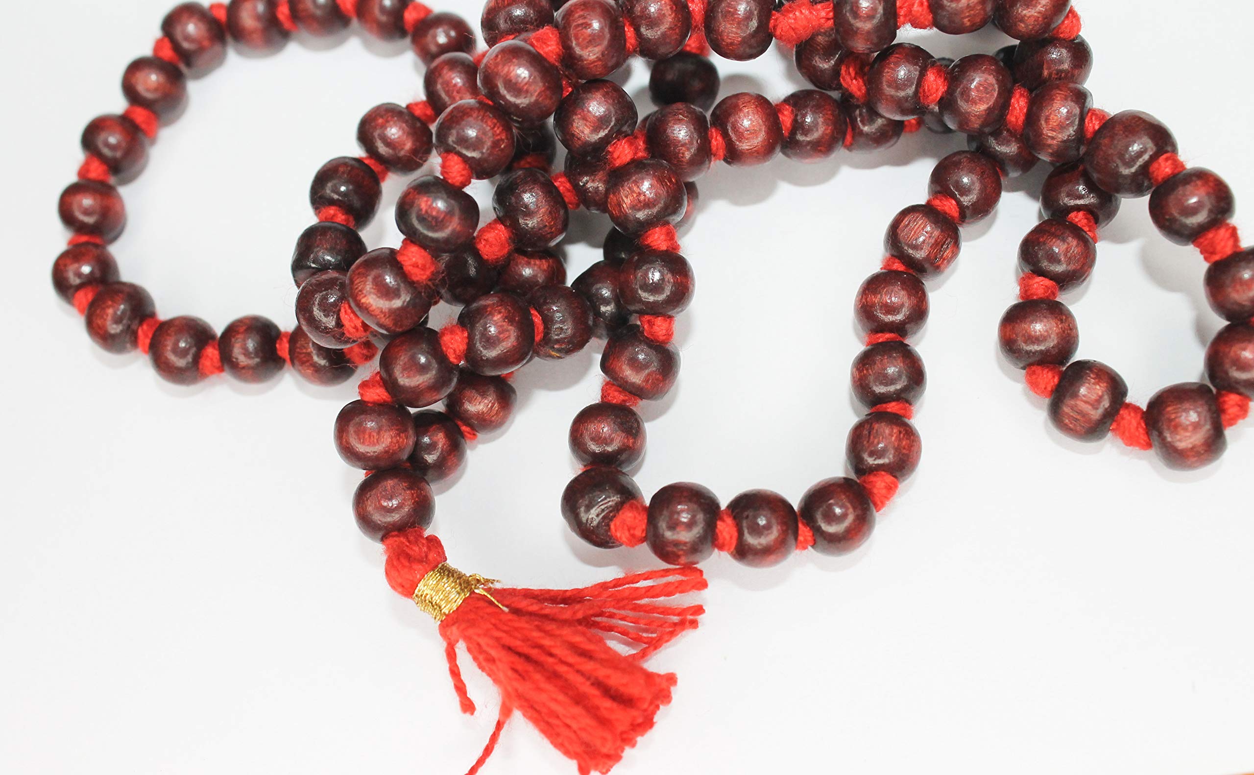 IS4A 8mm Red (Rosewood) Wood Japa Mala Beads Necklace Beads 108 + 1 Hand Knotted Meditation Prayer