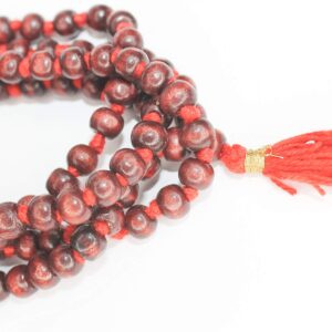 IS4A 8mm Red (Rosewood) Wood Japa Mala Beads Necklace Beads 108 + 1 Hand Knotted Meditation Prayer