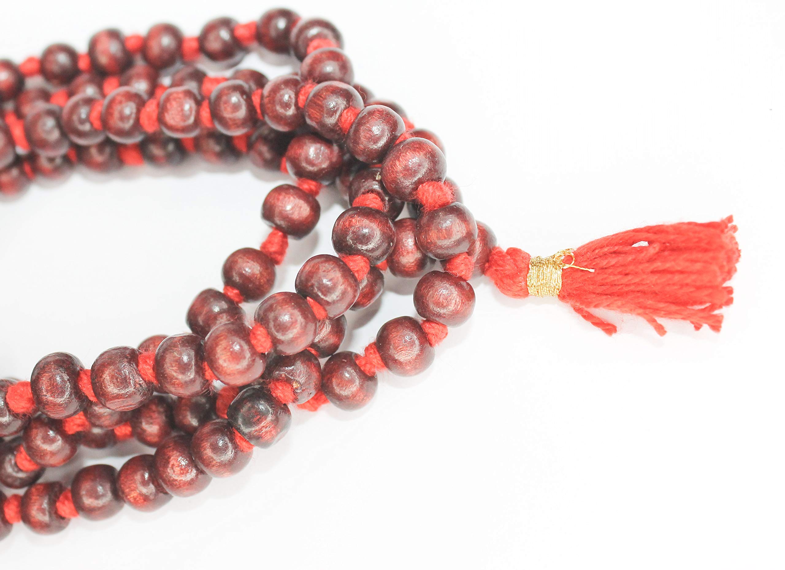 IS4A 8mm Red (Rosewood) Wood Japa Mala Beads Necklace Beads 108 + 1 Hand Knotted Meditation Prayer