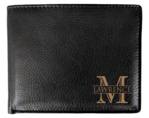 corner monogram initial engraved personalized one black wallet personalized men's bifold leather rfid blocking wallet for groomsman best man wedding party gift