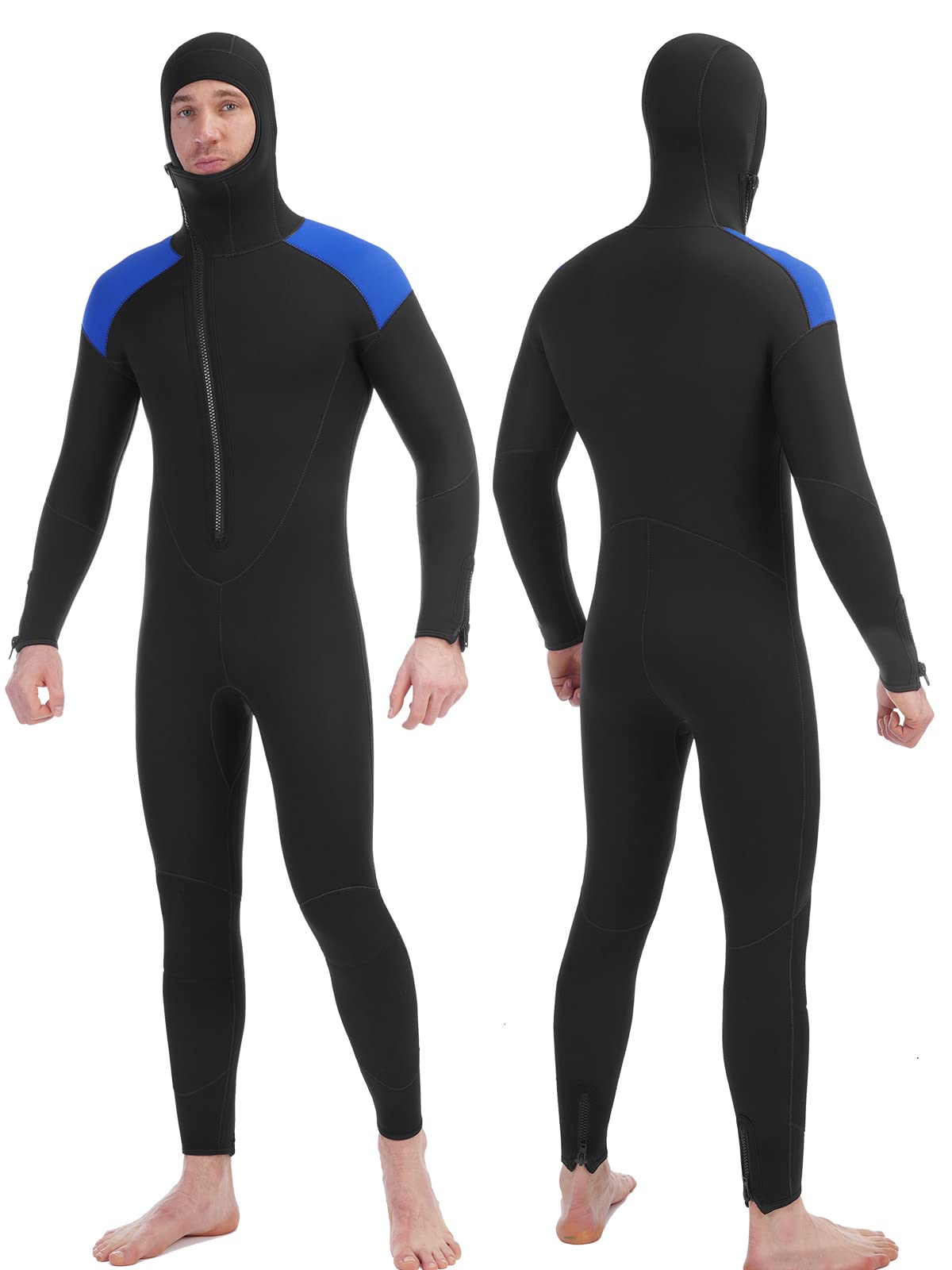 REALON Mens Wetsuit 5mm Neoprene Diving Suit Full Body Long Sleeve Front Zip Hoodie Thermal Wet Suits Winter Keep Warm in Cold Water for Freediving Spearfishing Scuba Snorkeling (5mm, 3X-Large)