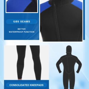 REALON Mens Wetsuit 5mm Neoprene Diving Suit Full Body Long Sleeve Front Zip Hoodie Thermal Wet Suits Winter Keep Warm in Cold Water for Freediving Spearfishing Scuba Snorkeling (5mm, 3X-Large)