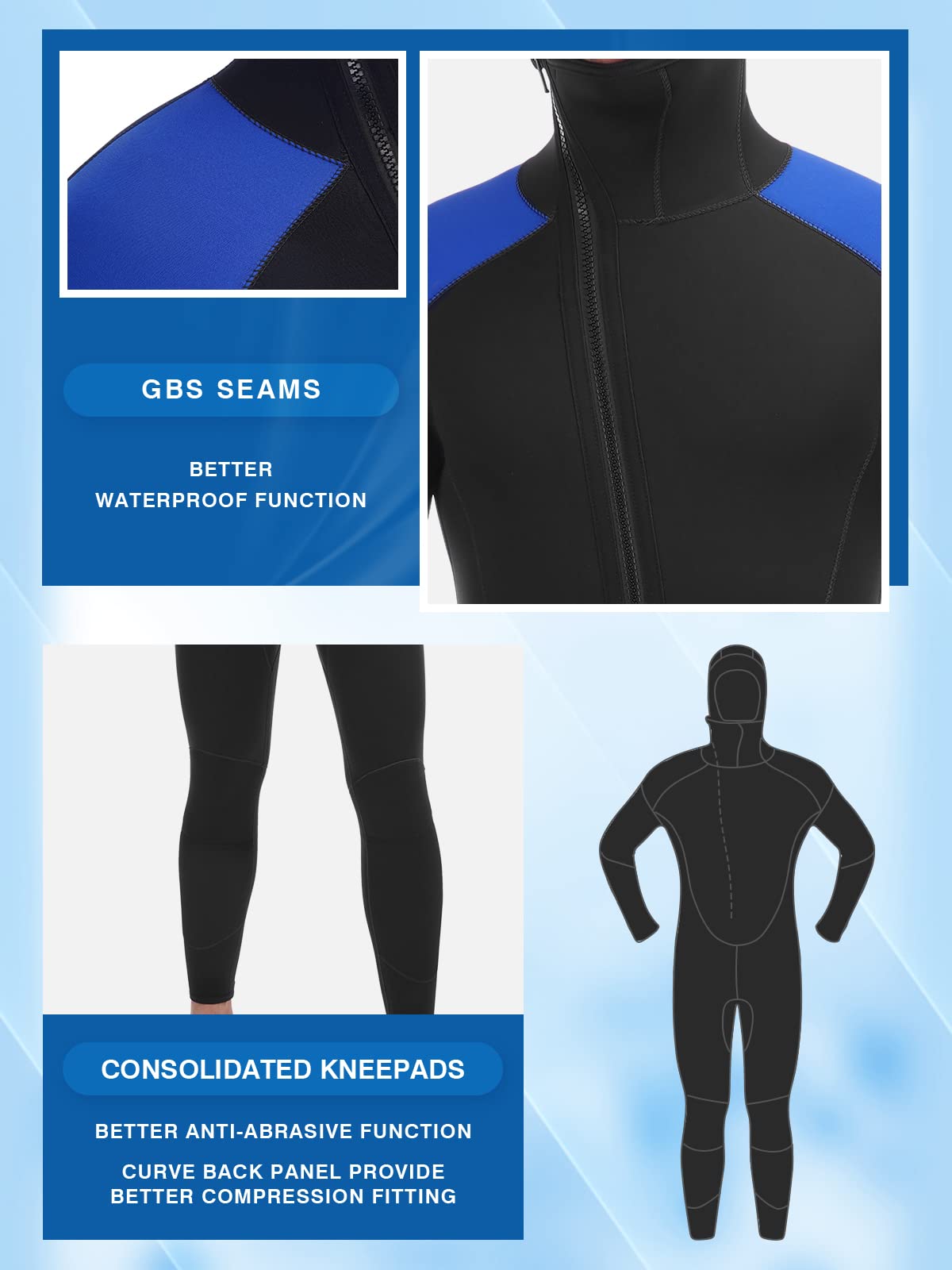 REALON Mens Wetsuit 5mm Neoprene Diving Suit Full Body Long Sleeve Front Zip Hoodie Thermal Wet Suits Winter Keep Warm in Cold Water for Freediving Spearfishing Scuba Snorkeling (5mm, 3X-Large)