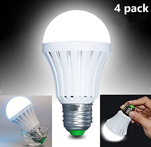 CTKcom Rechargeable Emergency LED Bulb 7W (4 Pack)-Household Lighting Bulbs,Saving Energy Intelligent Light Rechargable Electricity 65W Equivalent 6000K White Bulb 120 Volt E26/E27