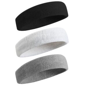 beace sweatbands sports headband for men & women - moisture wicking athletic cotton terry cloth sweatband for tennis, basketball, running, gym, working out