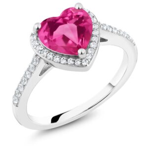 gem stone king 925 sterling silver pink mystic topaz engagement ring for women (2.21 cttw, heart shape 8mm, available in size 5, 6, 7, 8, 9)