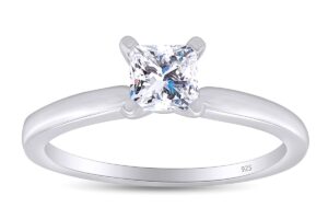 jewel zone us princess cut white cubic zirconia anniversary solitaire ring in 14k white gold over sterling silver (0.5 carat)