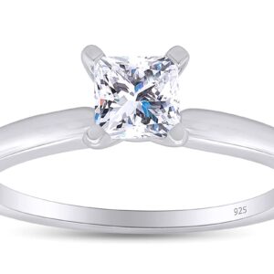 Jewel Zone US Princess Cut White Cubic Zirconia Anniversary Solitaire Ring in 14k White Gold Over Sterling Silver (0.5 Carat)