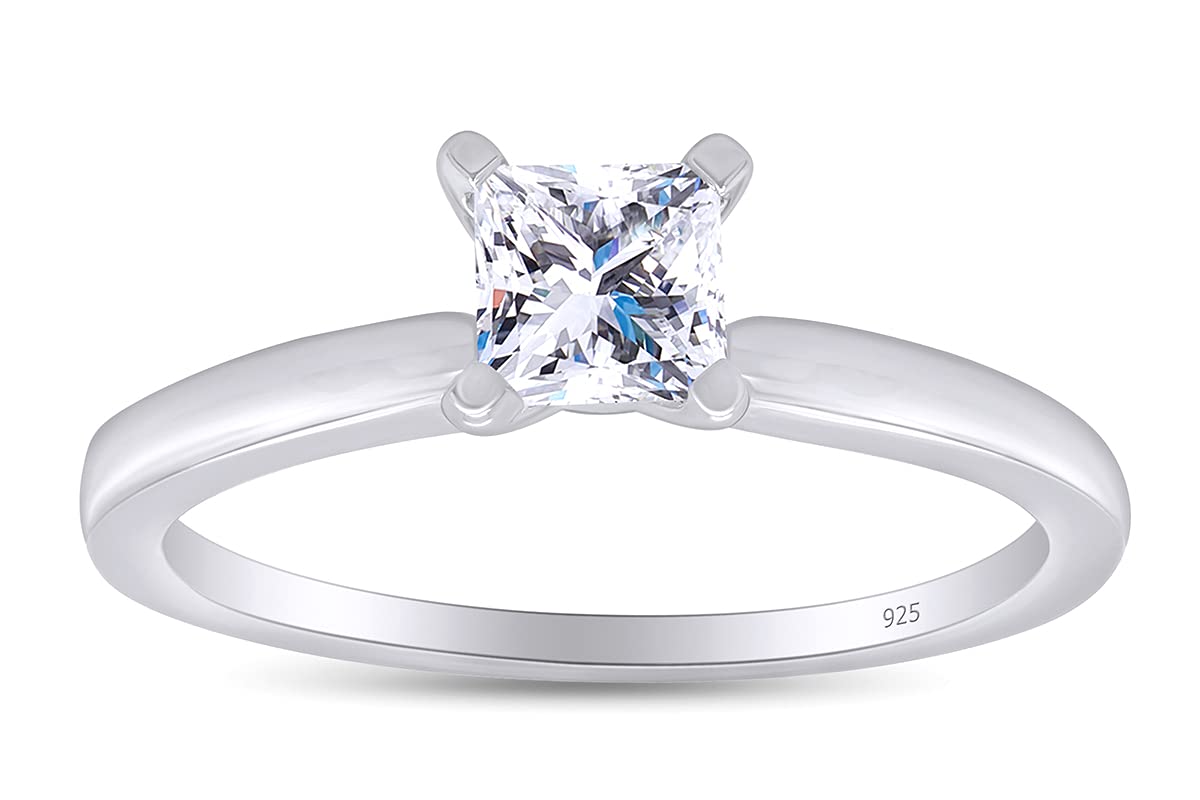 Jewel Zone US Princess Cut White Cubic Zirconia Anniversary Solitaire Ring in 14k White Gold Over Sterling Silver (0.5 Carat)