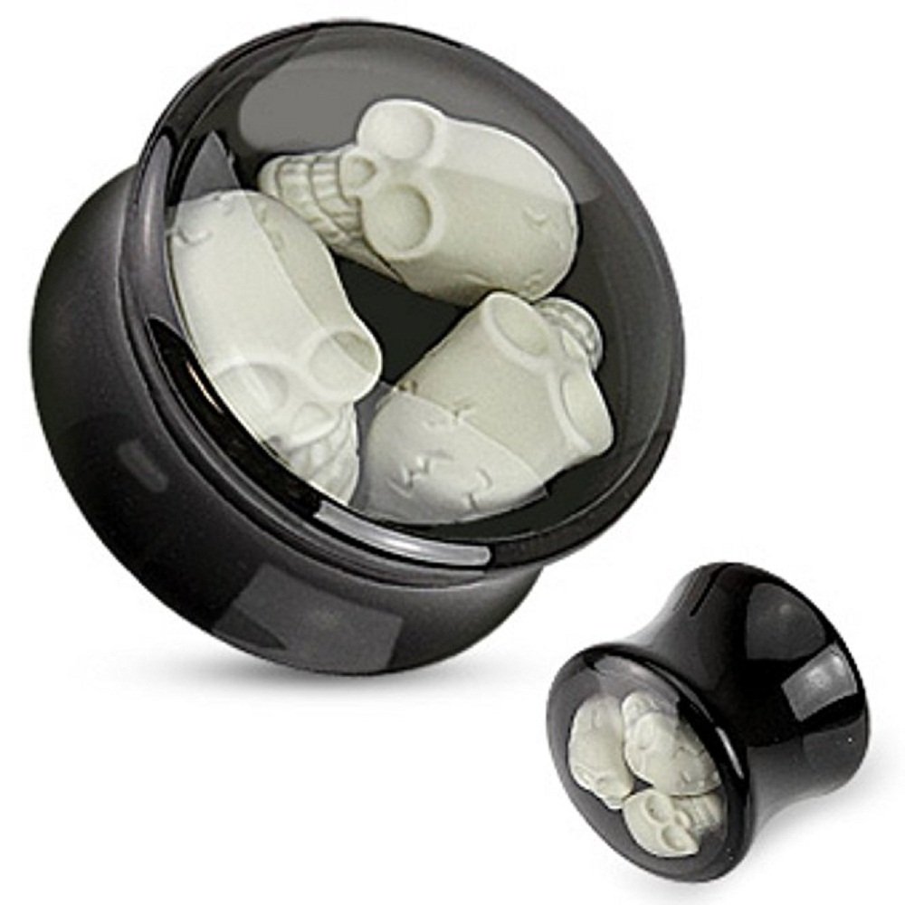 Triple Skull Enclosure Inlay Black Acrylic WildKlass Saddle Plug (Sold as a Pair) (1/2" (12mm)