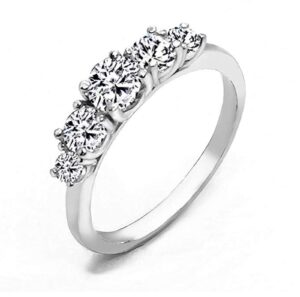 realistic top grade 5 stones simulated diamond ring stackable solid 925 silver 5ston7