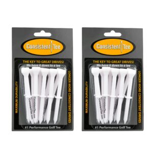 consistent 2 tee 3 1/4" golf tee packs - white