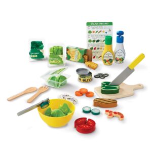 melissa & doug slice and toss salad play set – 52 wooden and felt pieces , green - pretend food, kitchen accessories for kids ages 3+