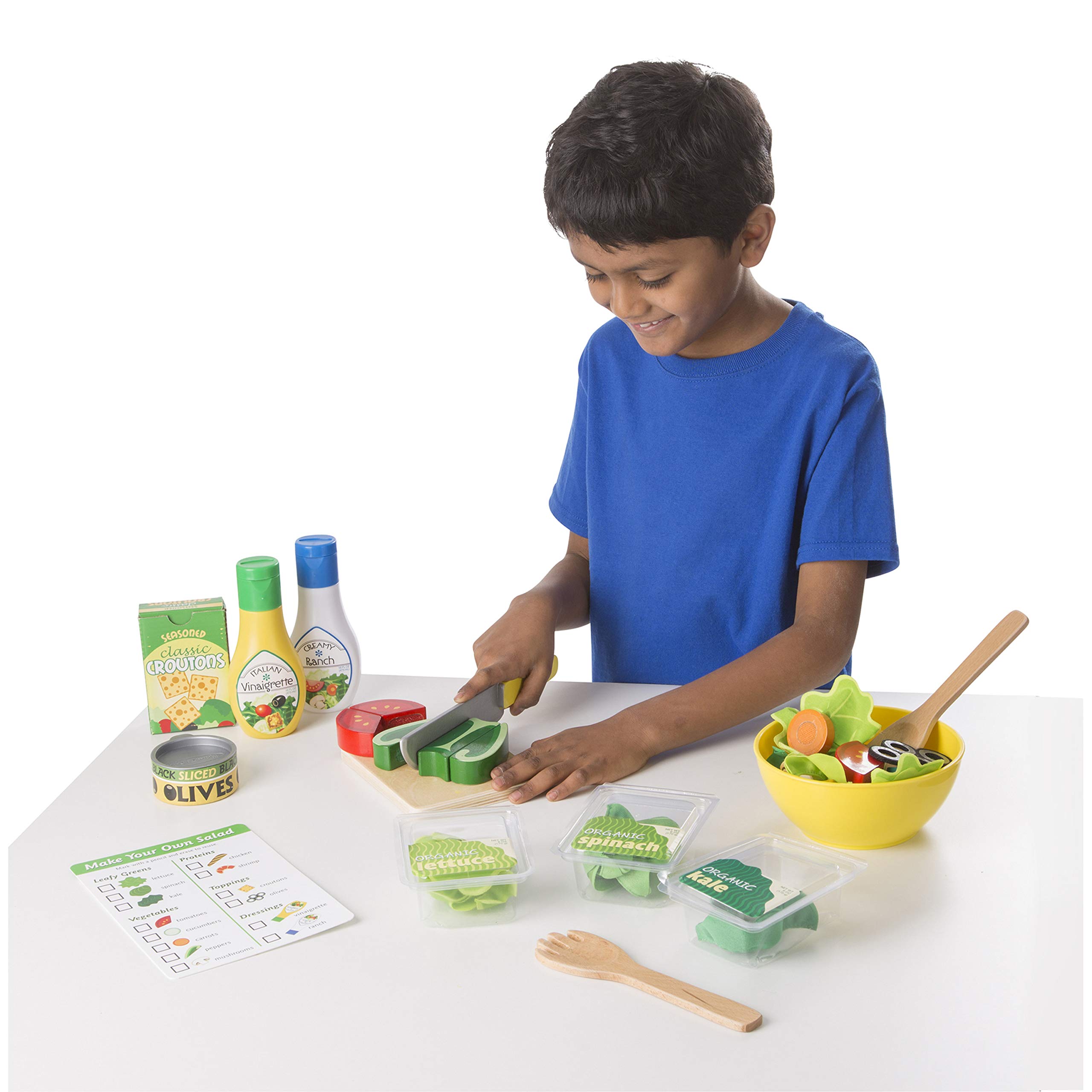 Melissa & Doug Slice and Toss Salad Play Set – 52 Wooden and Felt Pieces , Green - Pretend Food, Kitchen Accessories For Kids Ages 3+