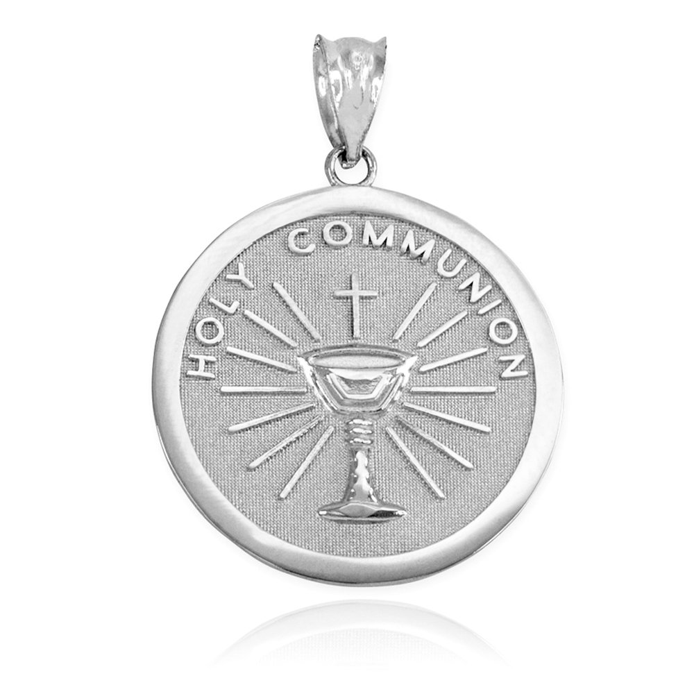 Religious Jewelry Sterling Silver Holy Communion Round Medal Charm Pendant