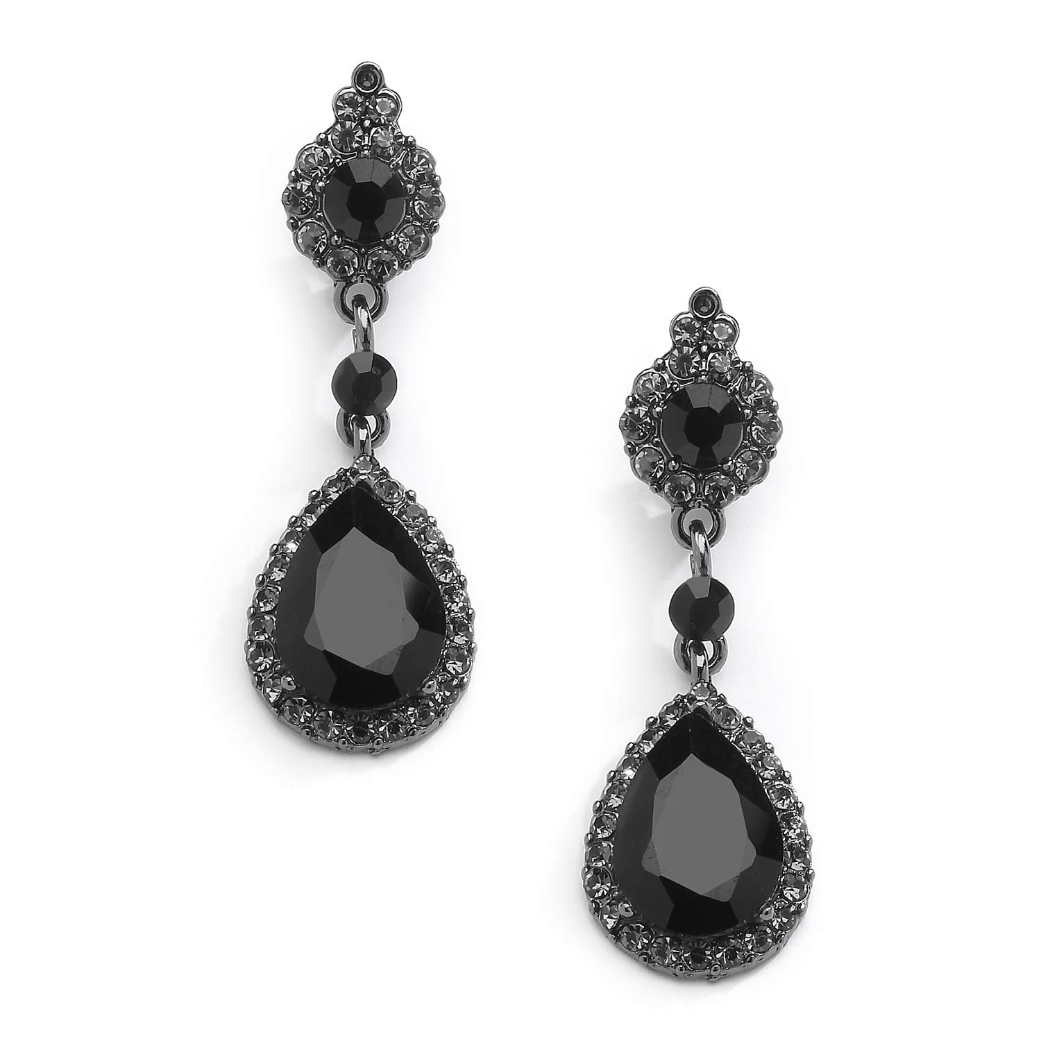 Mariell Black Crystal Teardrop Dangle Clip-On Earrings, Jewlery for Brides, Bridesmaids, Prom and Wedding