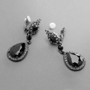 Mariell Black Crystal Teardrop Dangle Clip-On Earrings, Jewlery for Brides, Bridesmaids, Prom and Wedding