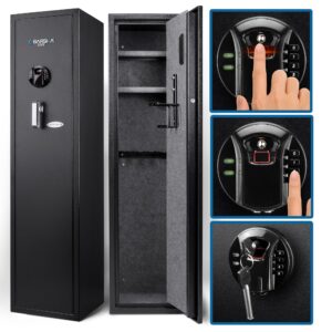 barska quick and easy dual access digital biometric fingerprint & keypad code rifle firearm and long gun safe for home - 11 position