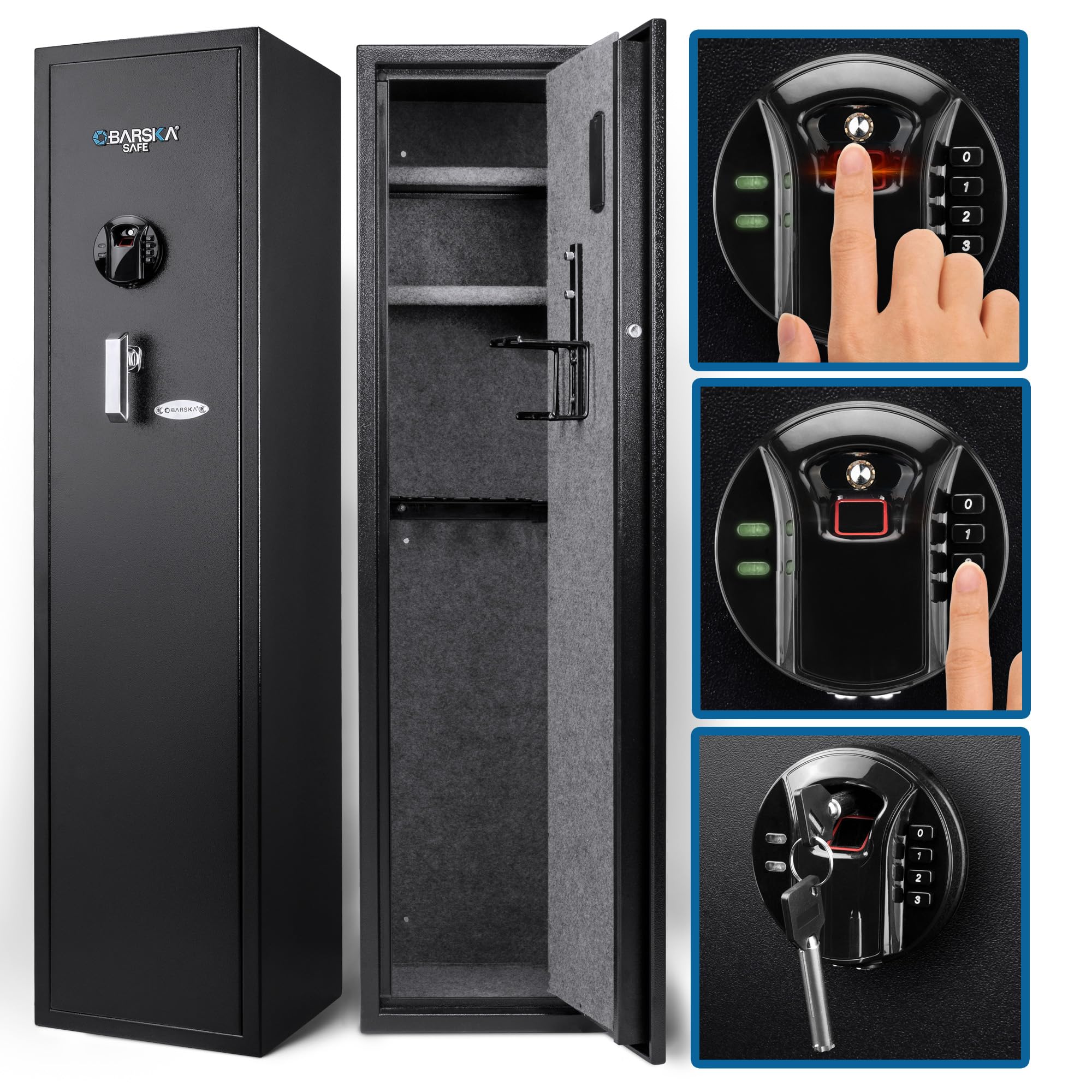 Barska Quick and Easy Dual Access Digital Biometric Fingerprint & Keypad Code Rifle Firearm and Long Gun Safe for Home - 11 Position