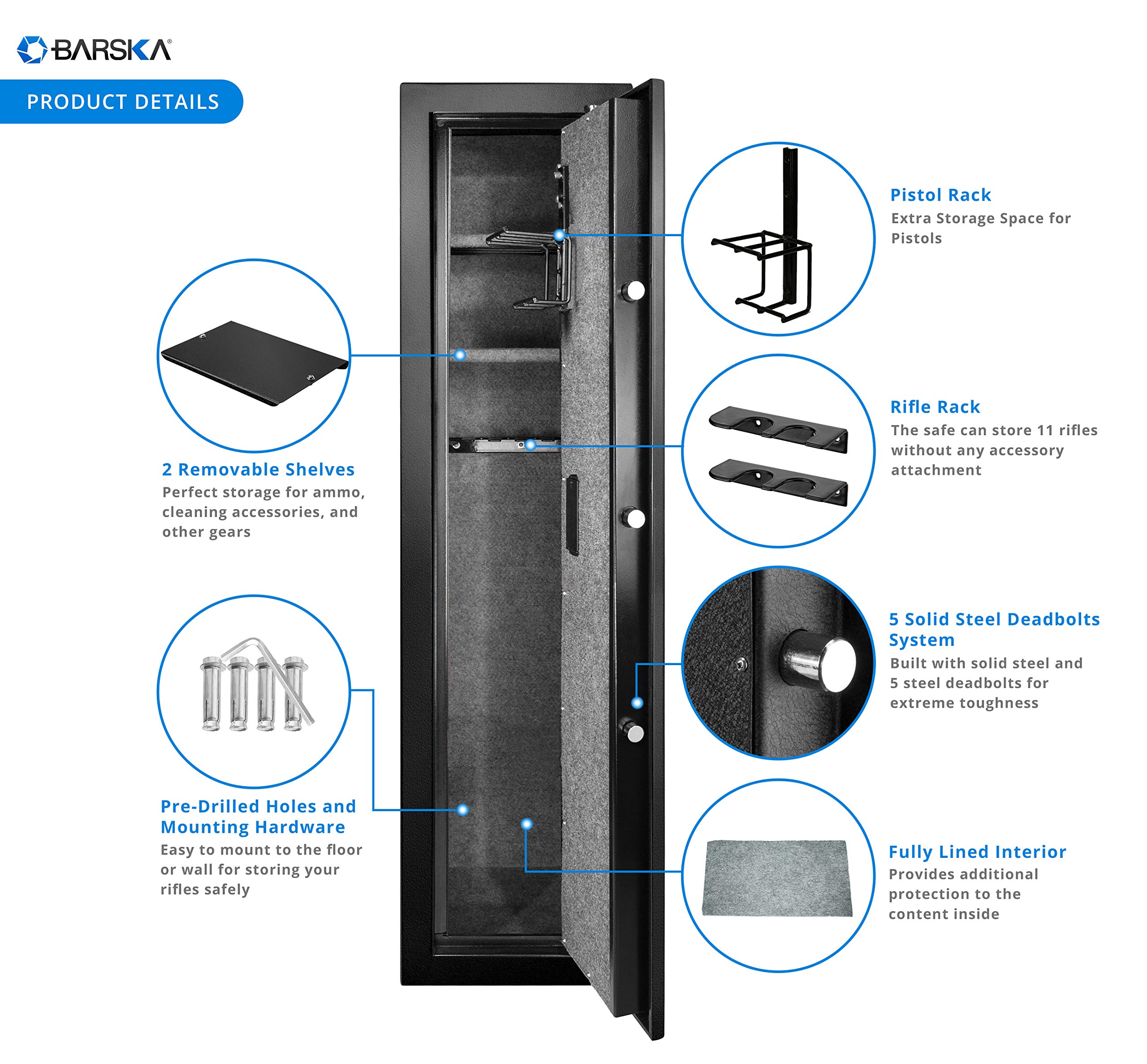 Barska Quick and Easy Dual Access Digital Biometric Fingerprint & Keypad Code Rifle Firearm and Long Gun Safe for Home - 11 Position