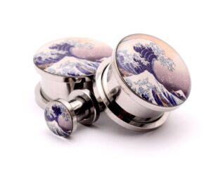 mystic metals body jewelry screw on plugs - tidal wave picture plugs - sold as a pair (10g (2.5mm))