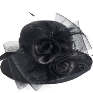 vecry womens tea party church baptism wedding derby dressy hat (black)