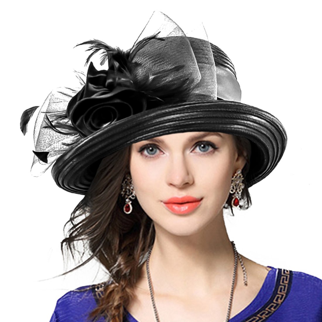 VECRY Womens Tea Party Church Baptism Wedding Derby Dressy Hat (Black)