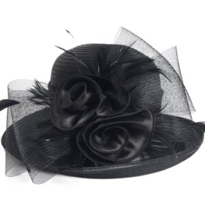 VECRY Womens Tea Party Church Baptism Wedding Derby Dressy Hat (Black)