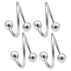 bodyjewellery 4pcs 16g spiral barbell cartilage earring lip tragus eyebrow hoop helix twisted bar surgical steel studs 4mm balls - 12mm