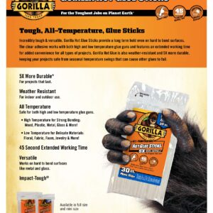 Gorilla Hot Glue Sticks, Full Size, 4" Long x .43" Diameter, 30 Count, Clear, (Pack of 3)