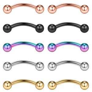 ruifan 10pcs assorted colors eyebrow piercing jewelry curved barbell with balls kit eyebrow tragus lip ring 16g 16 gauge 8mm