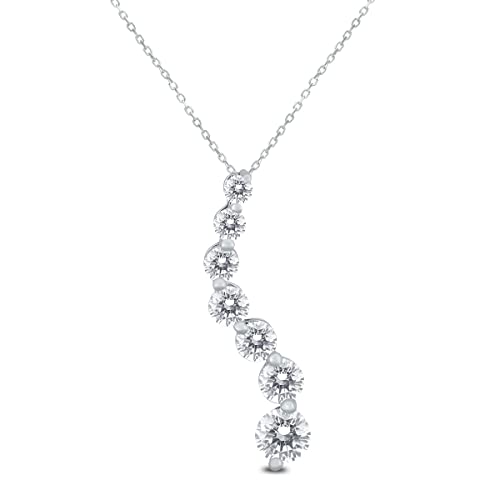 SZUL 1/4 CTW Genuine Diamond Cascading S-Shaped Pendant in 10K White Gold