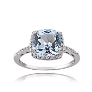 ice gems sterling silver blue topaz and cubic zirconia cushion-cut halo ring, size 8