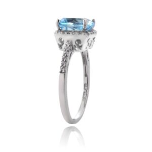 Ice Gems Sterling Silver Blue Topaz and Cubic Zirconia Cushion-Cut Halo Ring, Size 8