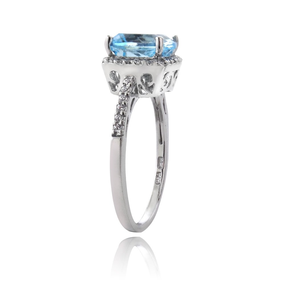 Ice Gems Sterling Silver Blue Topaz and Cubic Zirconia Cushion-Cut Halo Ring, Size 8