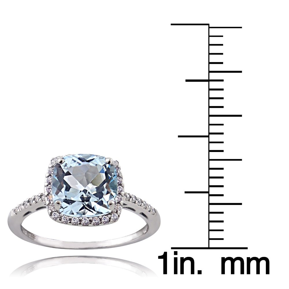 Ice Gems Sterling Silver Blue Topaz and Cubic Zirconia Cushion-Cut Halo Ring, Size 8