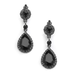 mariell black crystal teardrop dangle earrings, jewlery for brides, bridesmaids, prom and wedding parties