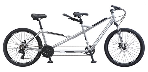 Schwinn Twinn Classic Tandem Adult Beach Cruiser Bike, Double Seater, Low Step Aluminum Frame, 21-Speed, 650c Urban Tires, Alloy Caliper Brakes, Medium Frame, Grey