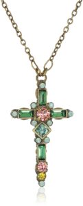 sorrelli delicate cross pendant necklace, antique gold-tone finish, gem pop