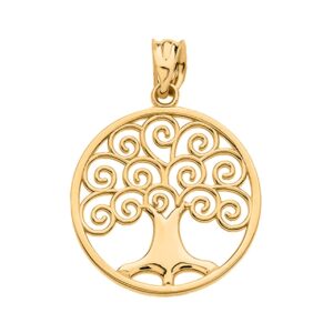 polished 10k yellow gold circle tree of life openwork charm pendant