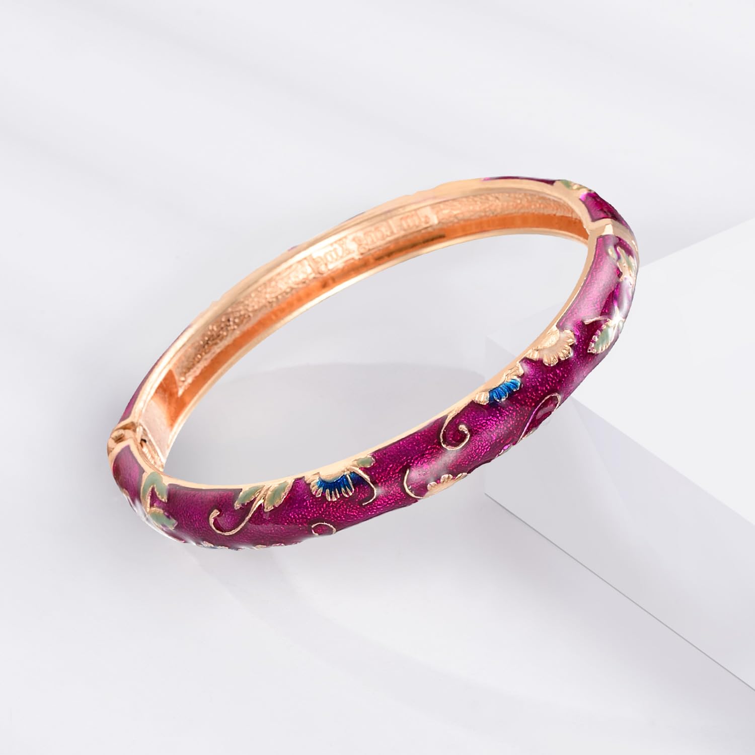 UJOY Cute Cloisonne Bangle Bracelets-Enamel Gold Plated Butterfly Spring Openable Cuff Jewelry Gifts for Women 55B30 purple