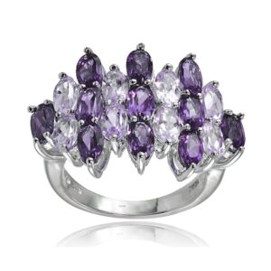 ice gems sterling silver genuine african amethyst and amethyst oval-cut cluster ring