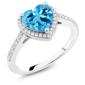 gem stone king 925 sterling silver swiss blue topaz women engagement ring (2.21 cttw, heart shape 8mm, available in size 5,6,7,8,9)