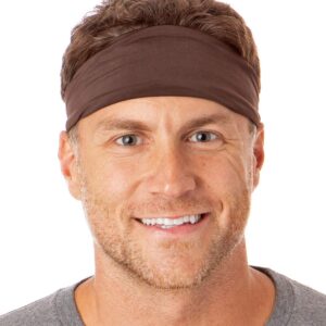 hipsy xflex basic adjustable & stretchy wide sports headbands for men (basic brown)