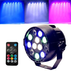 xkcl led stage strobe light, 12 led rgbw par spotlight, sound control dmx control, for dj christmas party performance club discotheque (black,withremote)