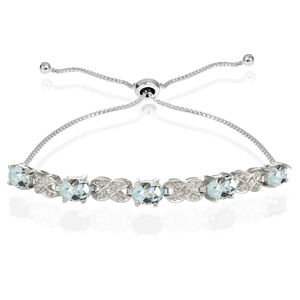 Ice Gems Sterling Silver Genuine Aquamarine Infinity Adjustable Bracelet